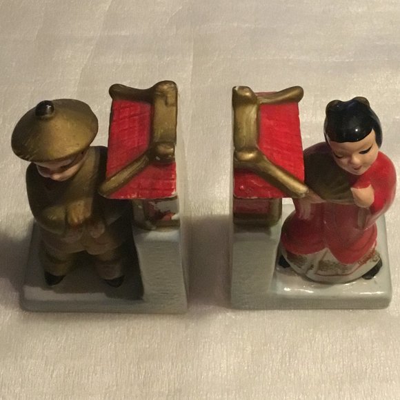 Asian bookends | Art | Vintage Set Of Handpainted Porcelain Asian ...